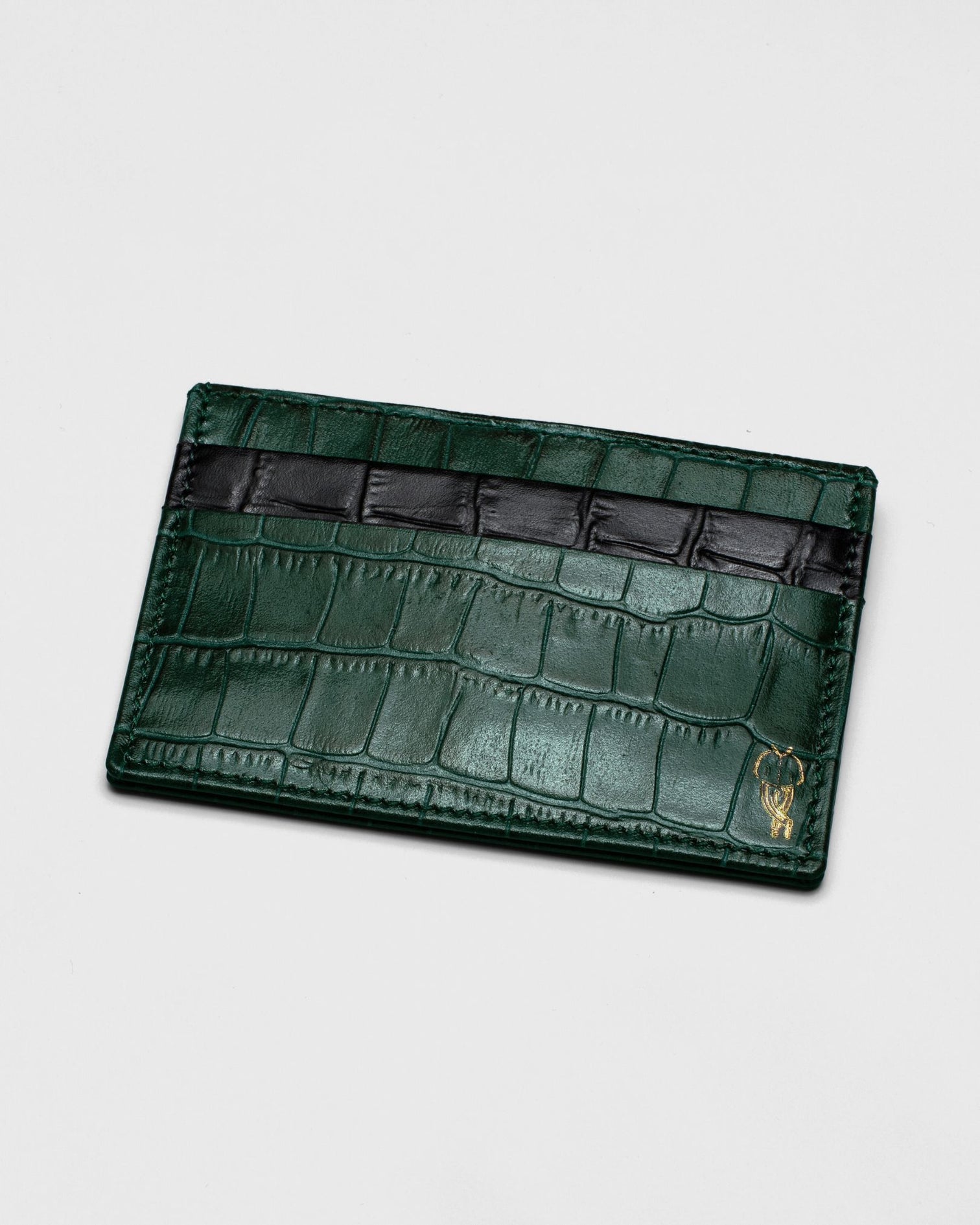 Crocodile Embossed Leather Card Holder - Hunter Green | Le Alfré