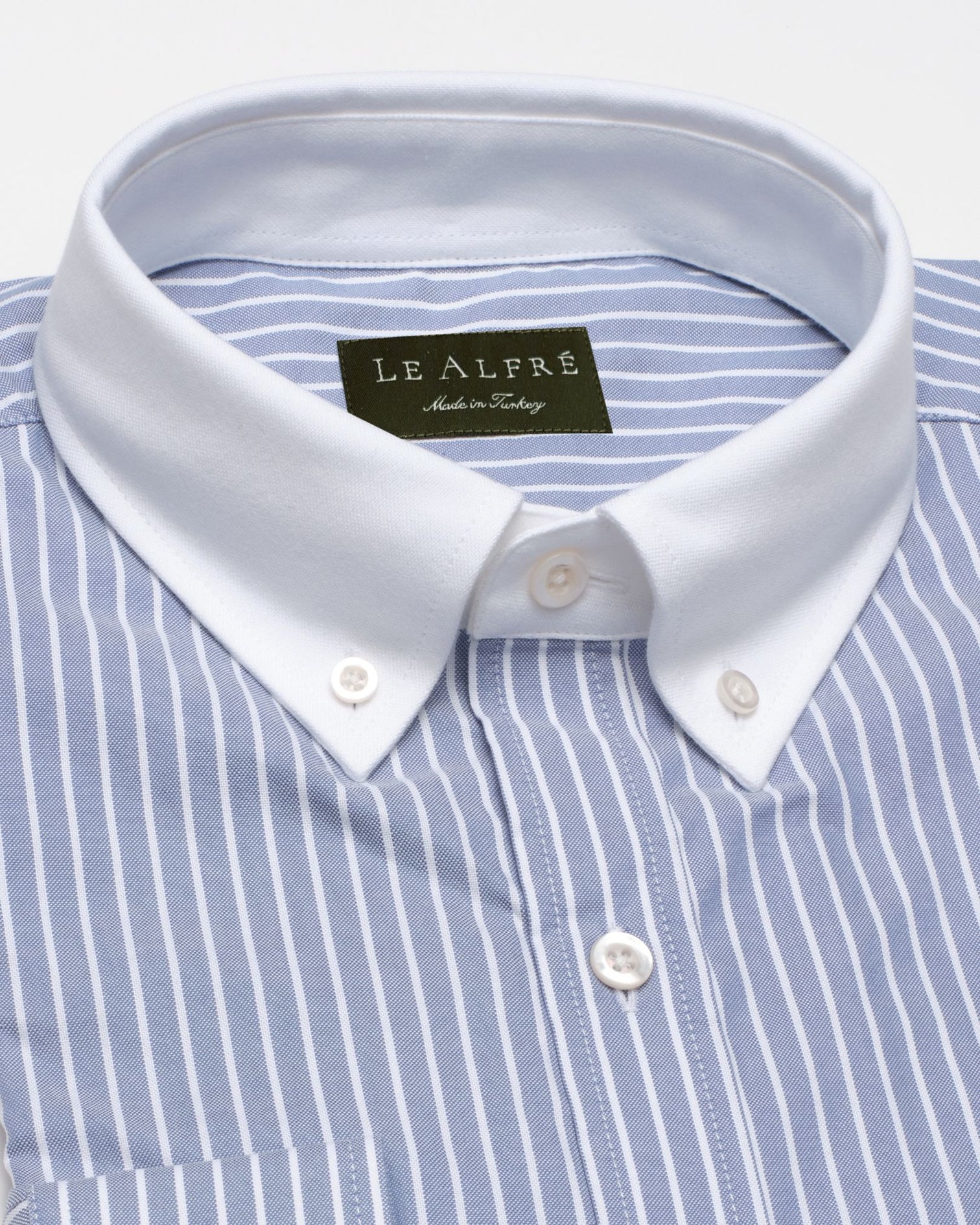 Classic Blue Striped Contrast Collar Dress Shirt | Le Alfré